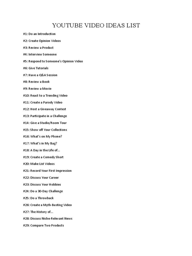 YouTube Video Ideas for Creators | PDF | Games & Activities