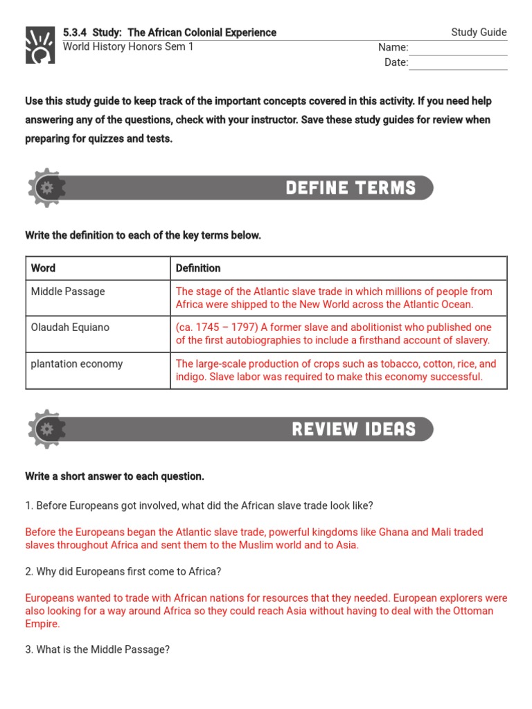 Apex Learning - Study Sheet 5.3.4 | PDF | Atlantic Slave Trade | Slavery