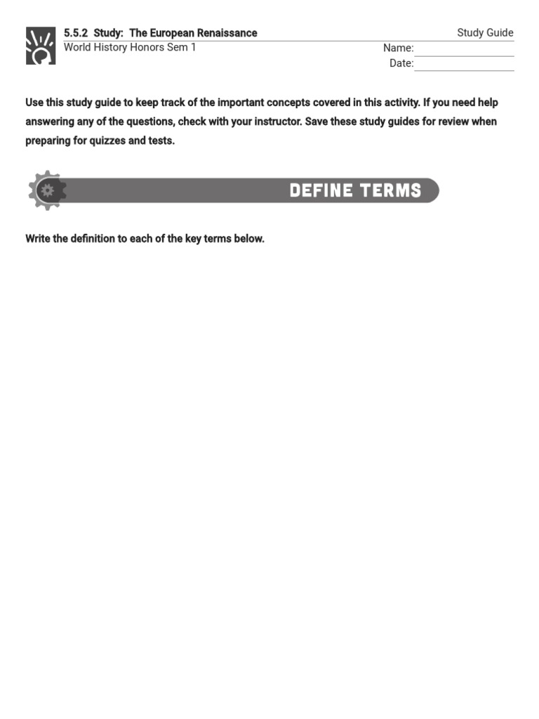 Apex Learning - Study Sheet 5.5.2 | PDF | Renaissance | Perspective ...