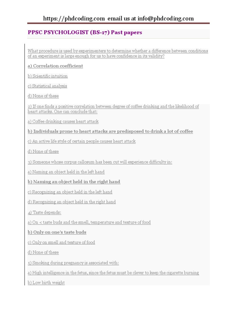 PPSC PSYCHOLOGIST (BS-17) Past Papers: A) Correlation Coefficient ...