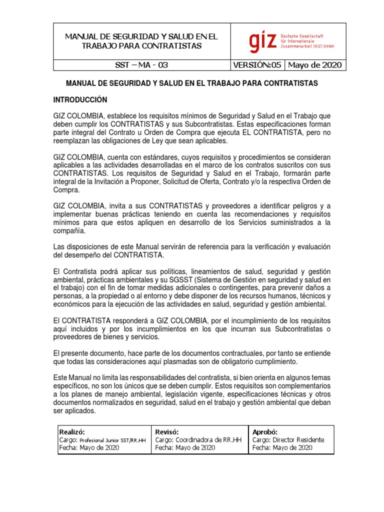 Anexo 1 Manual de Seguridad y Salud en El Trabajo para Contratistas ...