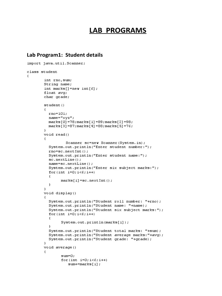 Lab Programs Oop | PDF | Computer Science | Computing