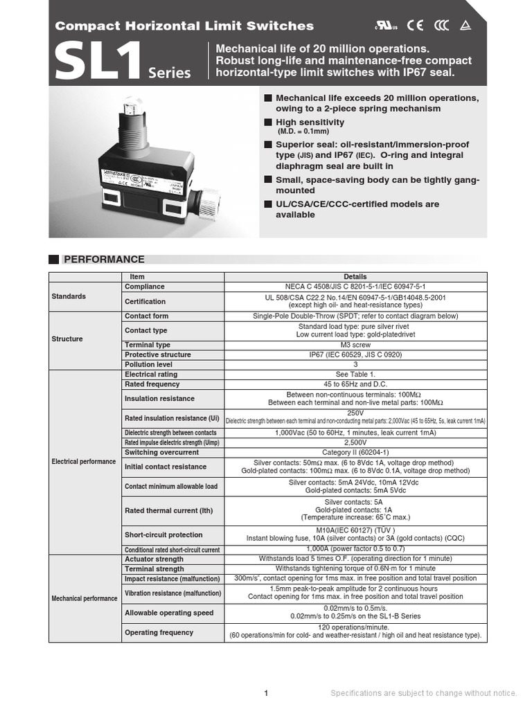 Series: Compact Horizontal Limit Switches | PDF | Electrical Connector ...