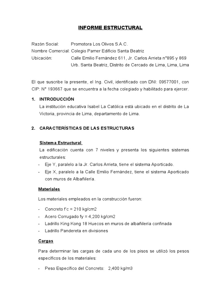 Informe Estructural | PDF | Construyendo tecnología | Materiales de ...