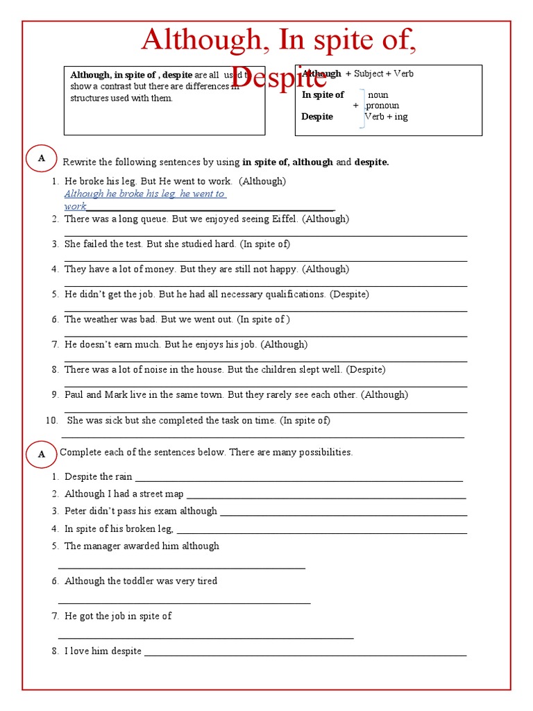 Although, in Spite Of, Despite: Although He Broke His Leg, He Went To ...