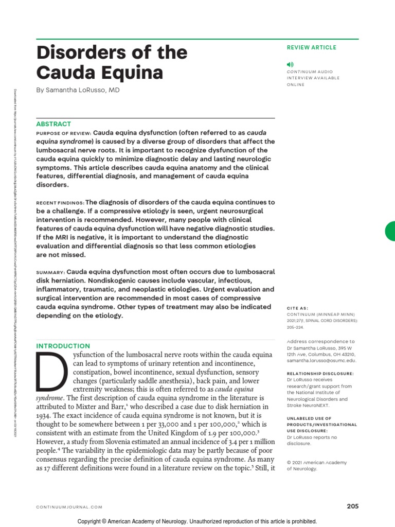 Disorders of The Cauda Equina: Continuum Audio Interviewavailable ...