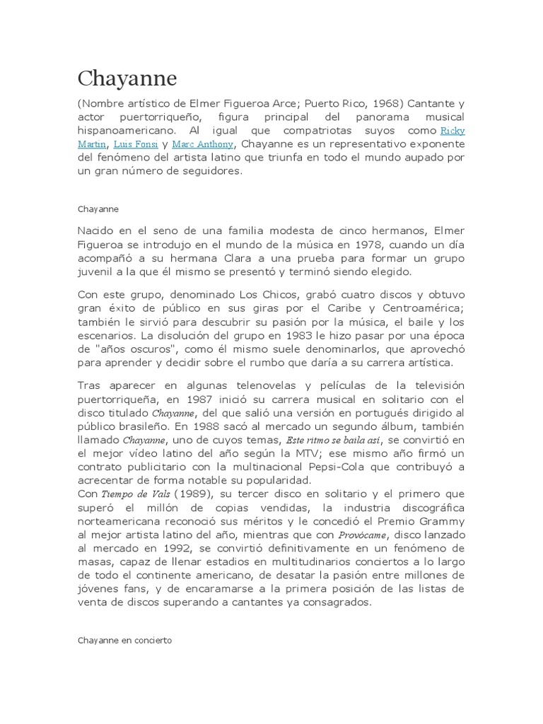 Chayanne Biografia | PDF | Industria de la música | Música pop
