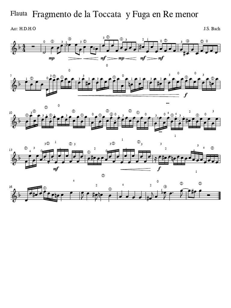 Fragmento de La Toccata y Fuga en Re Menor - Flauta | PDF | Classical Music | Musical Compositions