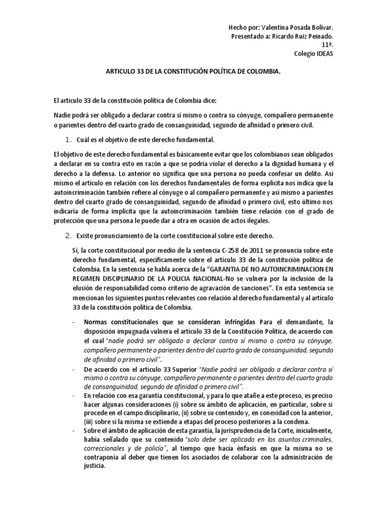 ARTICULO 33. Valentina | PDF | Derecho Constitucional | Constitución