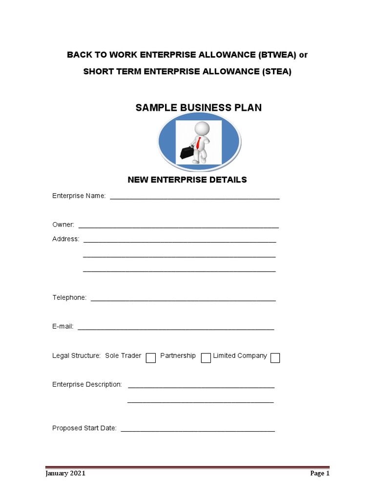 Sample Business Plan: Back To Work Enterprise Allowance (Btwea) or ...