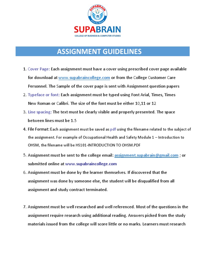 Assignment Guidelines: Cover Page | PDF | Typefaces | Communication