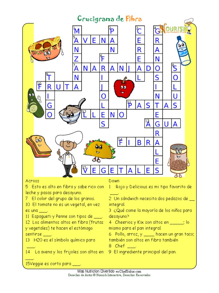 Es Spanish Crossword Puzzle Kids Healthy Words Fiber AK | PDF