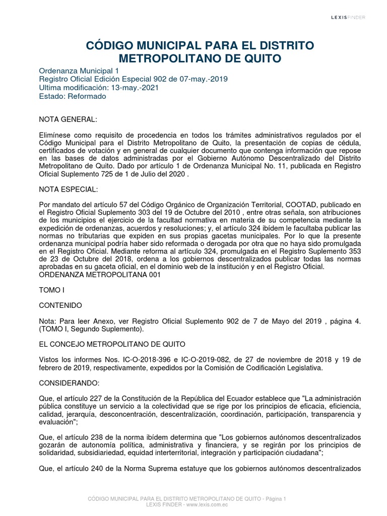 Código Municipal para El Distrito Metropolitano de Quito | PDF ...