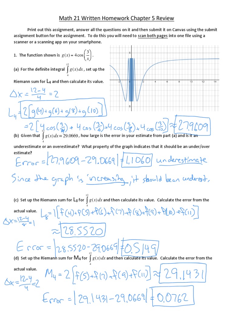 Math 21 Written Homework Chapter 5 Review | PDF | Integral | Calculus