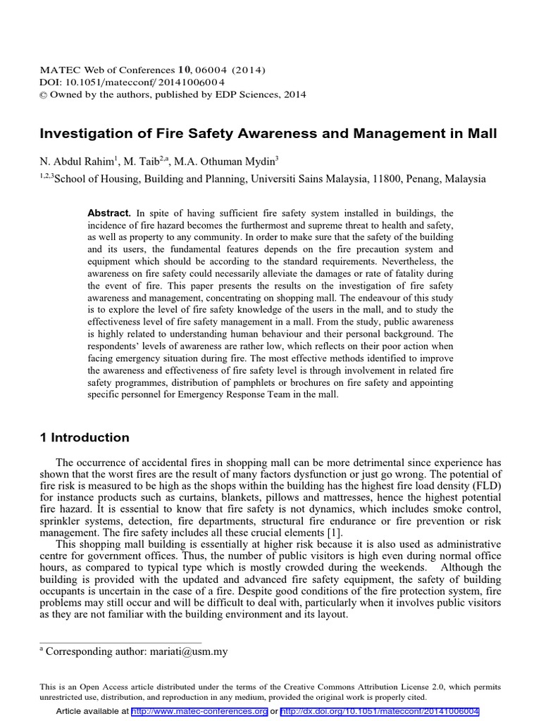 Investigation of Fire Safety Awareness and Managem | PDF | Fire Safety ...