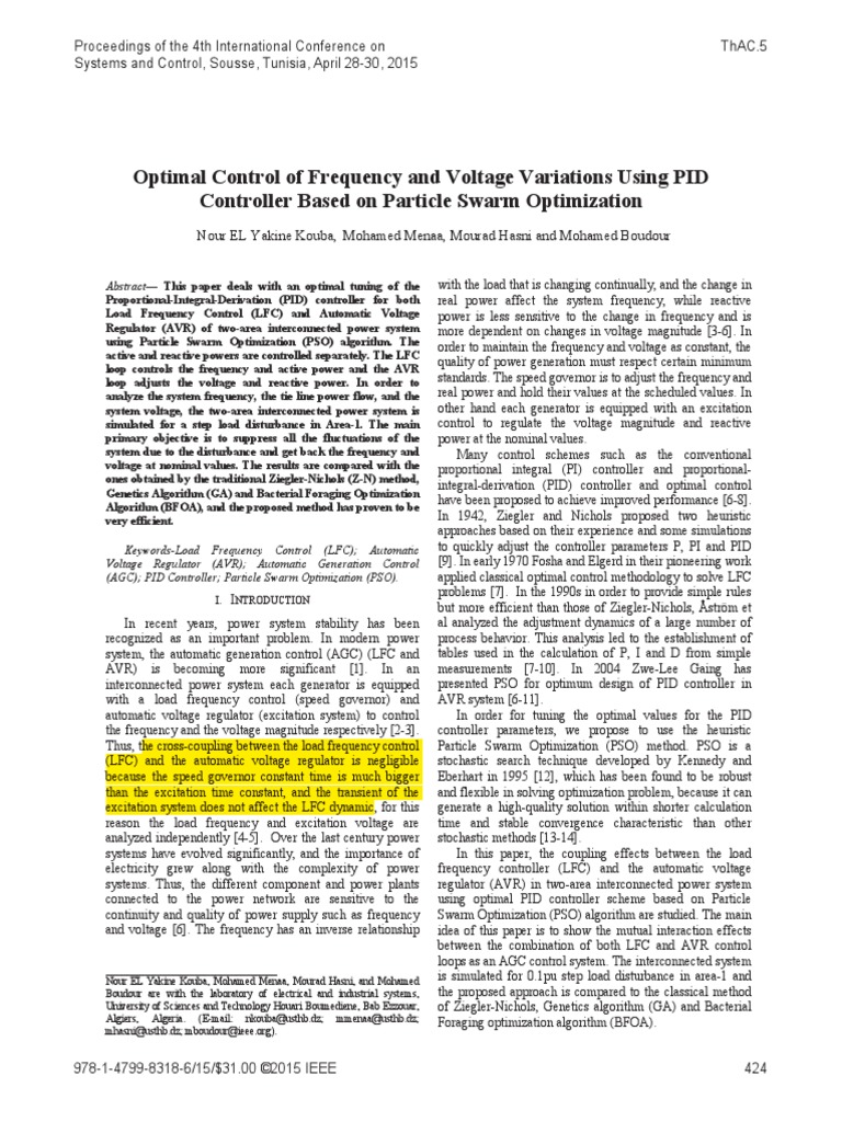 Optimal Control of Frequency and Voltage Variations Using PID See | PDF ...
