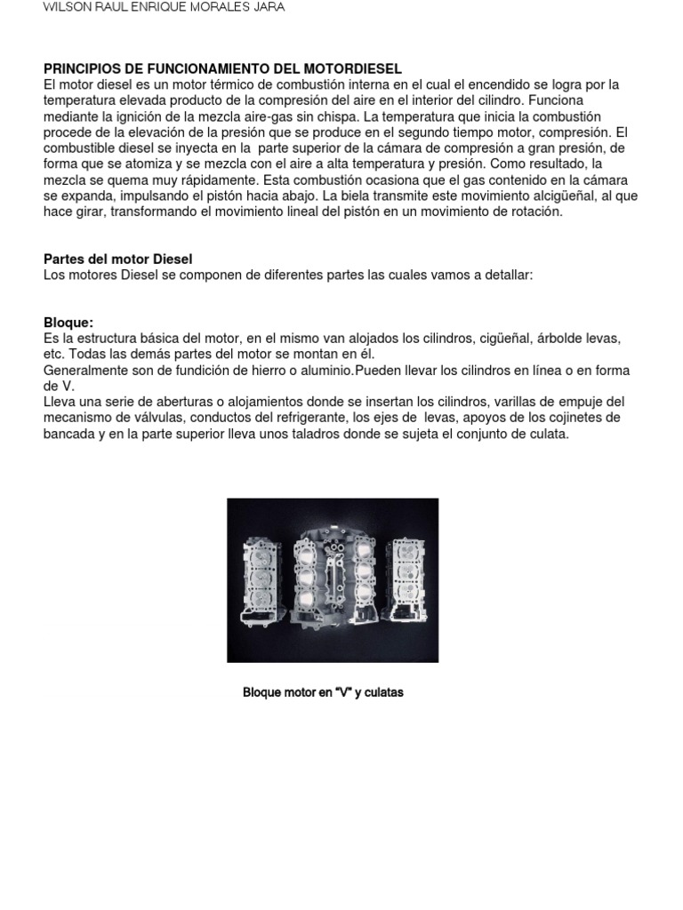 Partes de Un Motor Diesel | Descargar gratis PDF | Motor diesel | Pistón