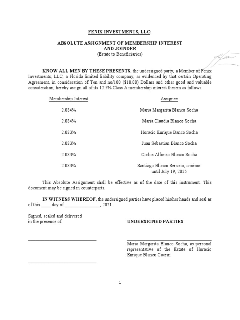 Assignment of Membership Interest and Joinder | PDF | Assignment (Law ...