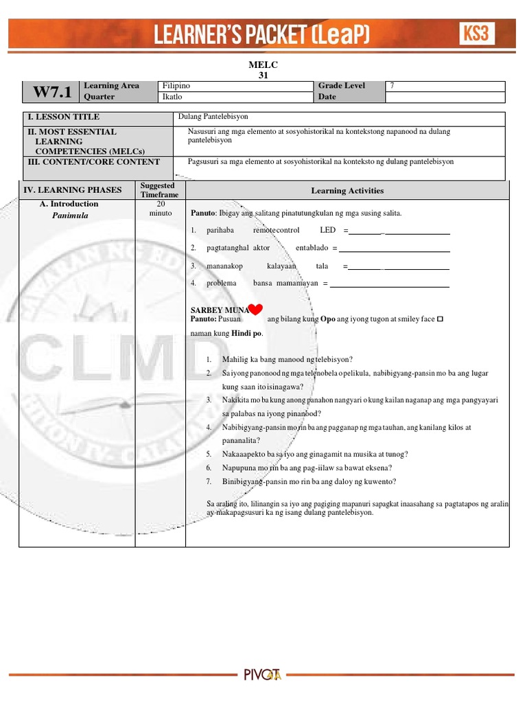 LeaP Filipino G7 Week 7.1 Q3 | PDF