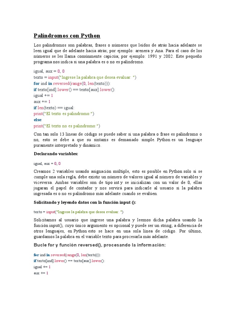 Palíndromos Con Python | PDF | Python (lenguaje de programación ...