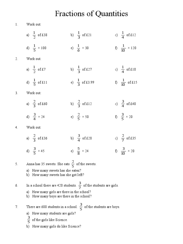 Calculating Fractions of Quantities | PDF