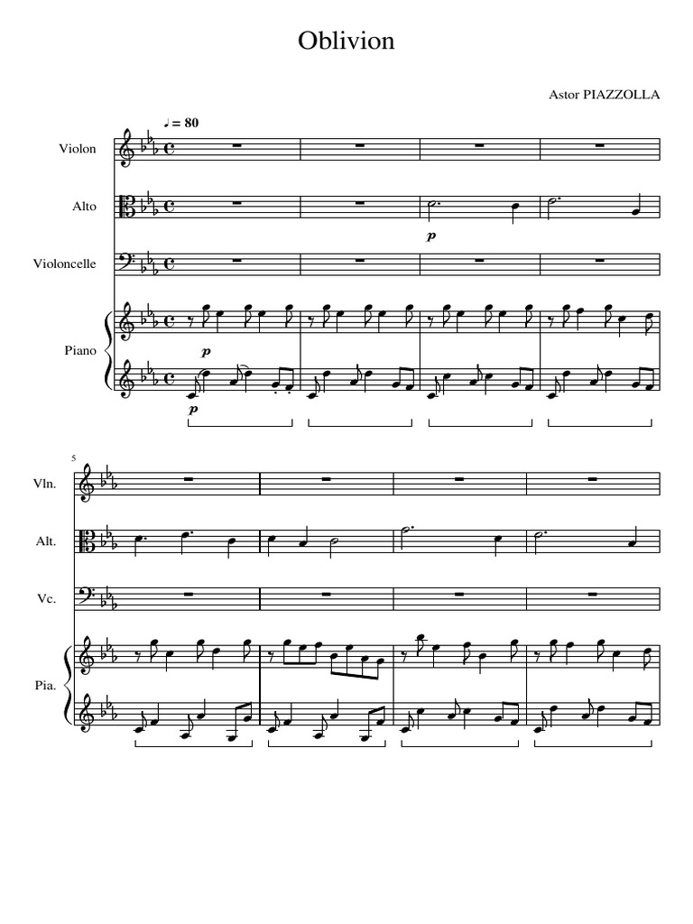 Astor Piazzolla's Oblivion Sheet Music | PDF | Entertainment (General)