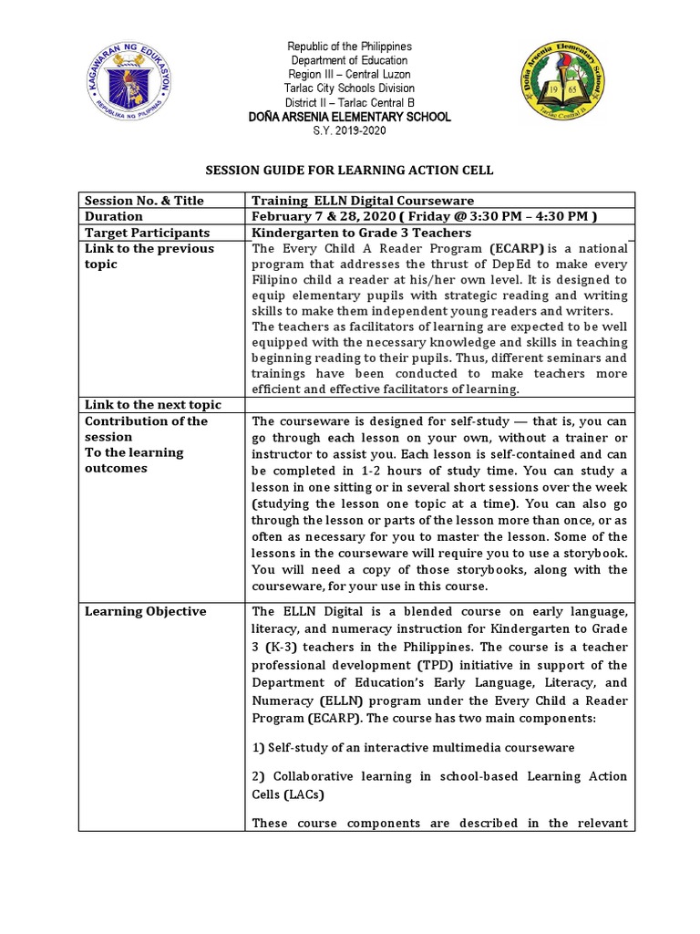 Session Guide - LAC - ELLN | PDF | Literacy | Teachers
