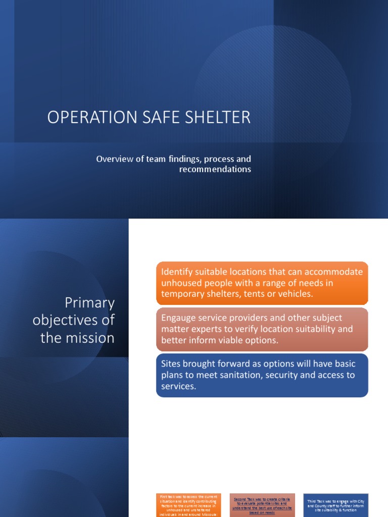 Operation Safe Shelter PPT 210708 | PDF | Homelessness | Camping