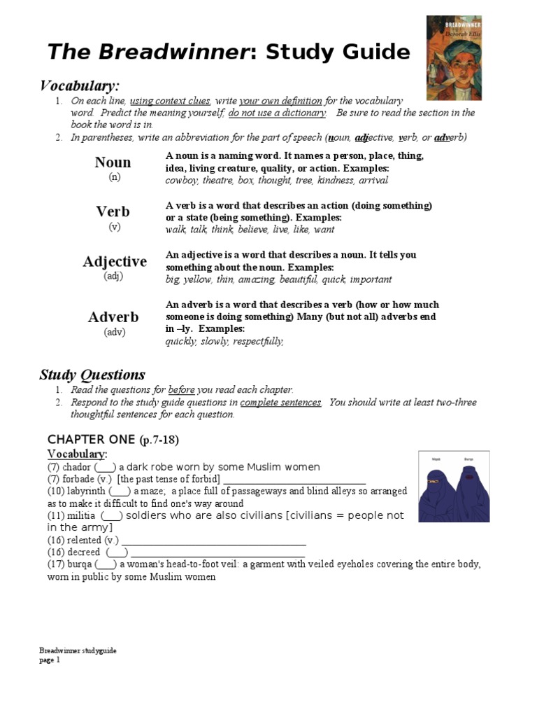 Study Guide For "The Breadwinner" | PDF | Adverb | Noun