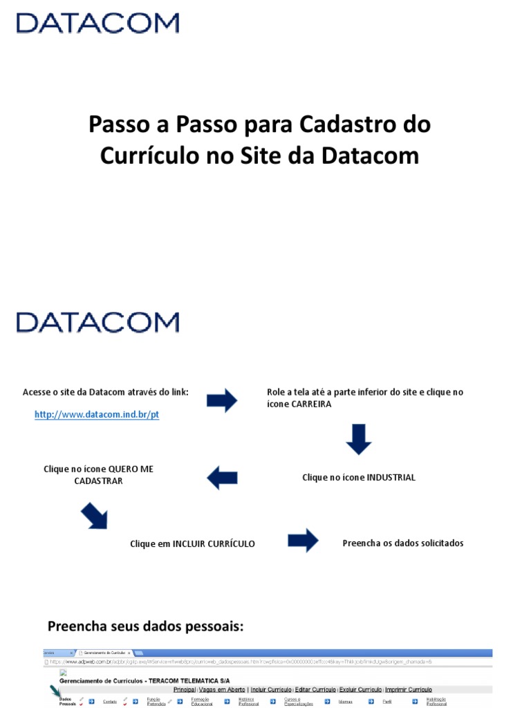 Passo A Passo para Cadastro de Currículo No Site Datacom | PDF
