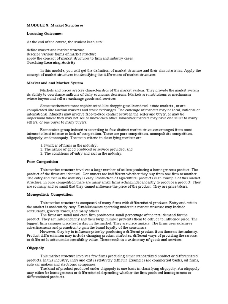 Module 8 Market Structure | PDF | Oligopoly | Market Power