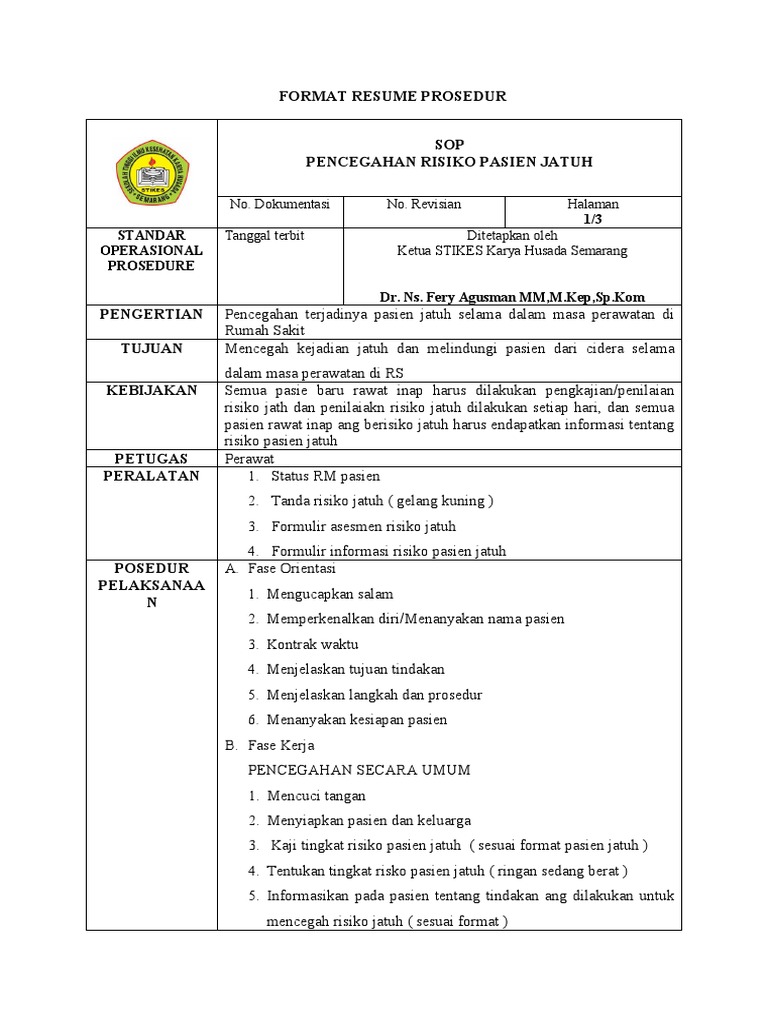 Sop Risiko Jatuh KDP | PDF
