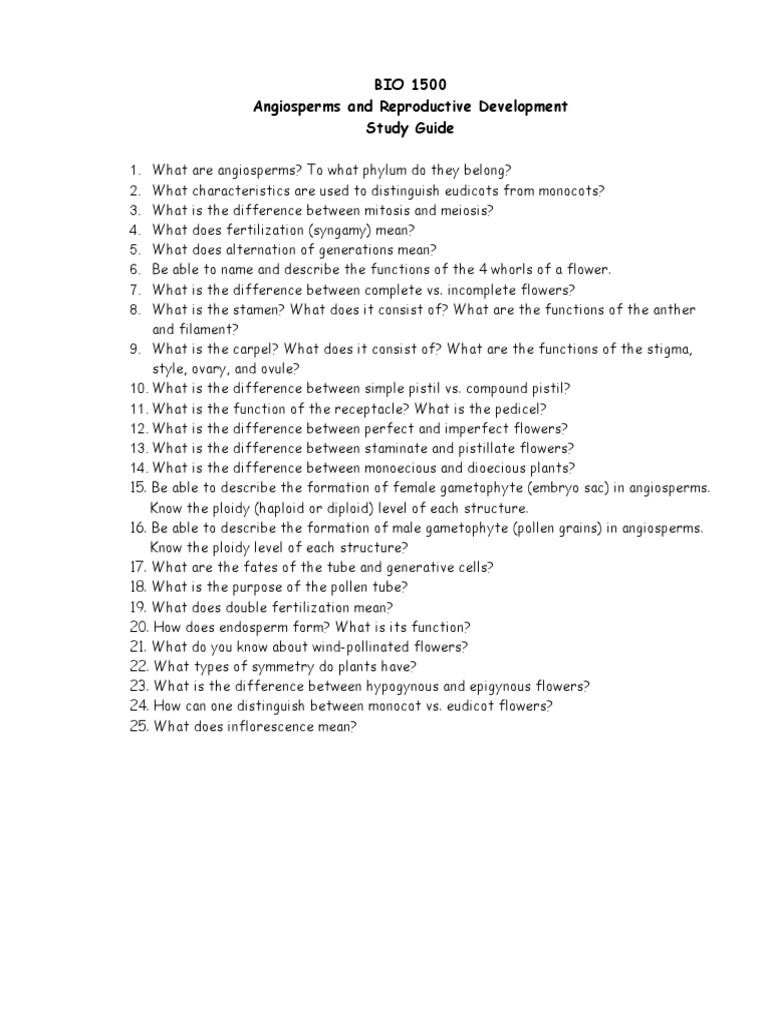 Angiosperms and Reproductive Development | PDF