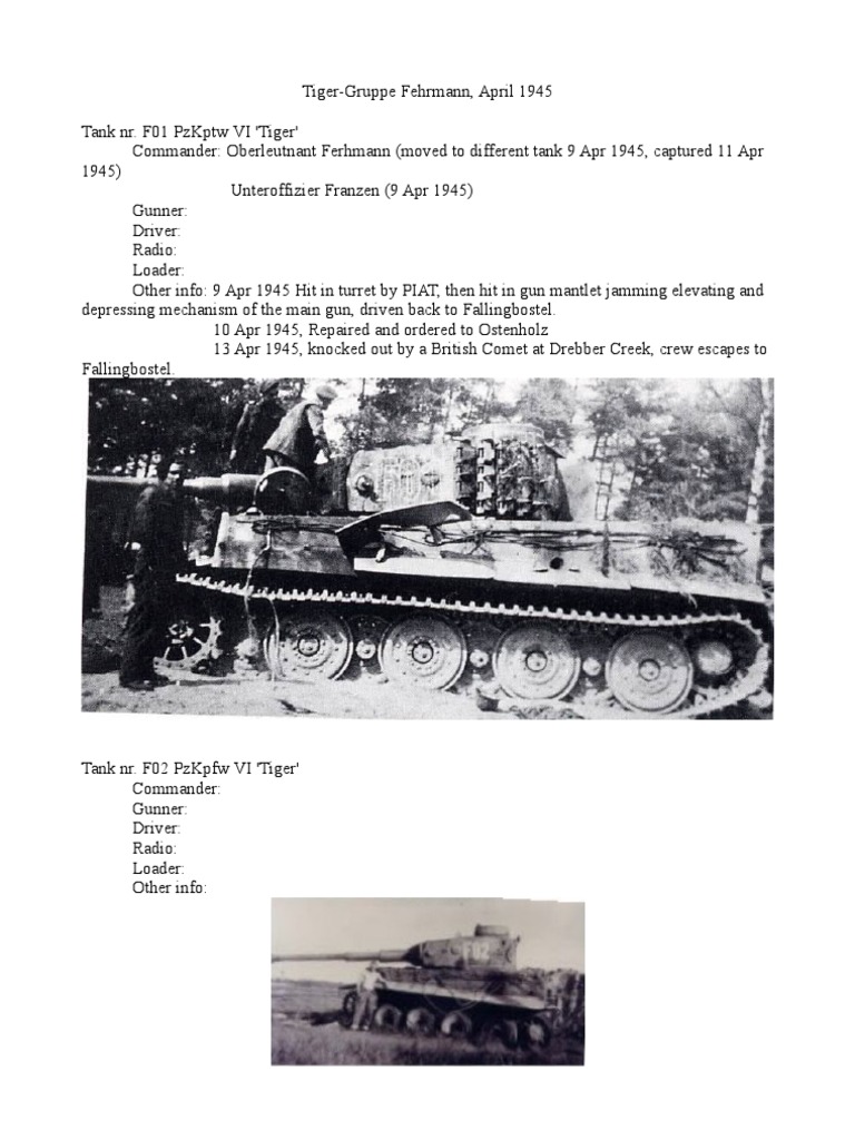Tiger Gruppe Fehrmann | PDF | Tiger I | Military Vehicles