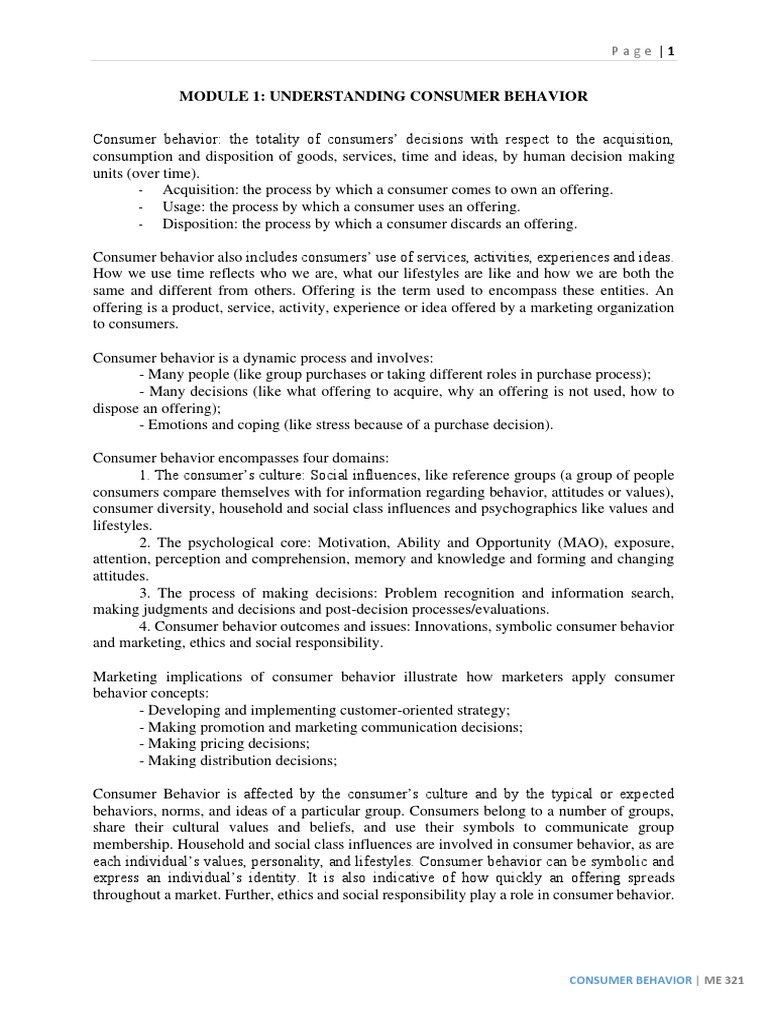 Module 1: Understanding Consumer Behavior | PDF | Consumer Behaviour ...