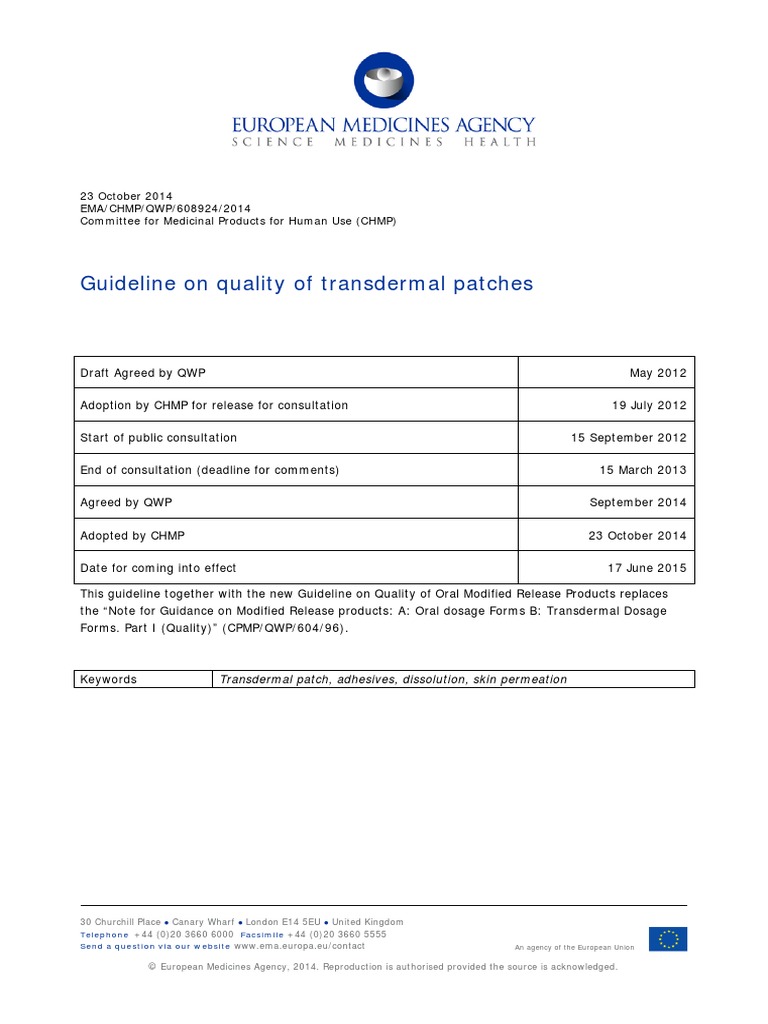 Guideline Quality Transdermal Patches en | PDF | Pharmacokinetics ...