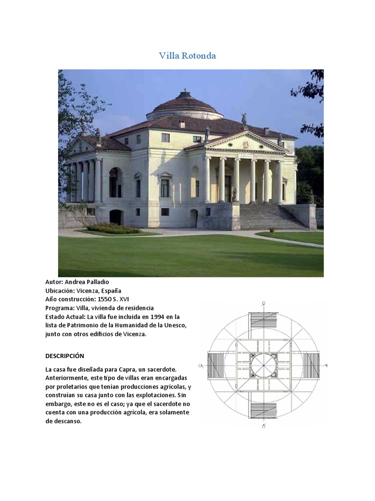 Análisis de la Villa Rotonda de Palladio | PDF | Diseño arquitectonico ...