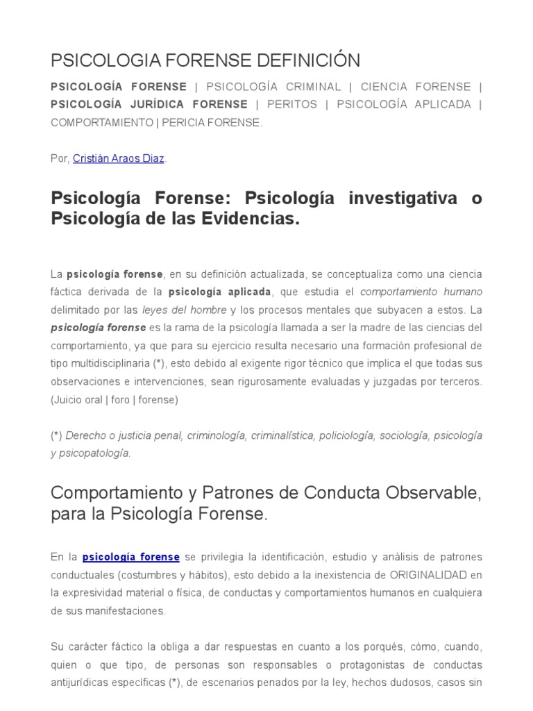 DEFINICION Y CONCEPTO PARA LA PSICOLOGIA FORENSE.