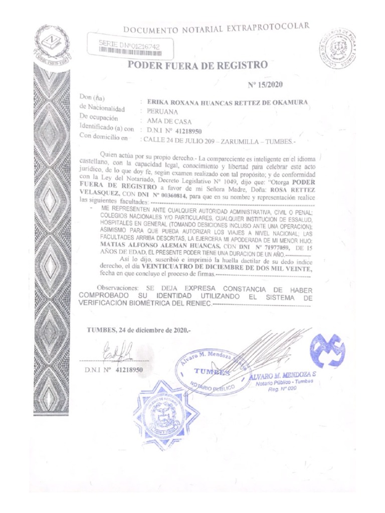 Documento Notarial Extraprotocolar | PDF