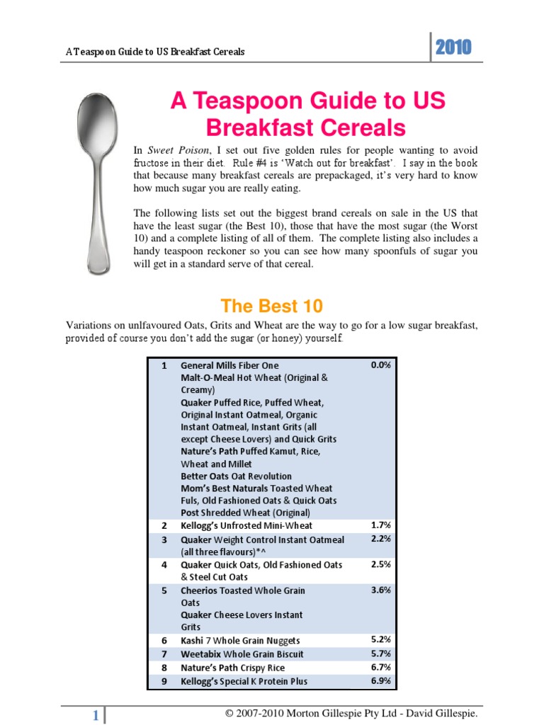 A Teaspoon Guide To US Breakfast Cereals 2010 | PDF | Oatmeal | Food ...