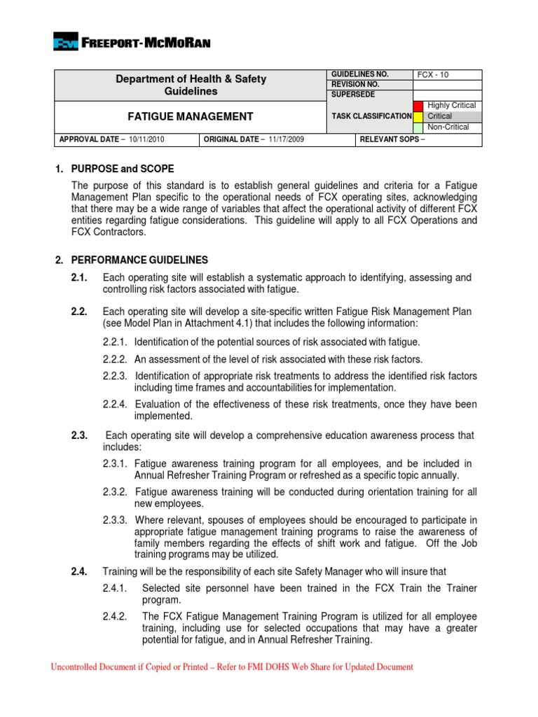 Fatigue Management Guideline | PDF | Risk | Risk Management