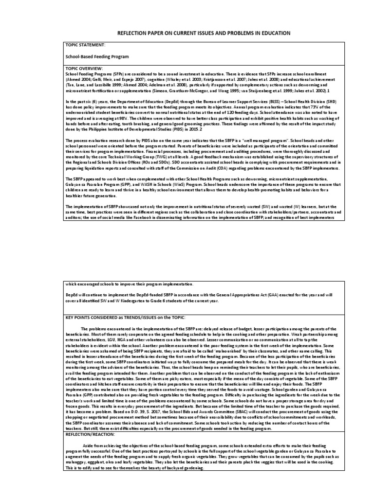 Reflection Paper Feeding Program Gonzales Arnagerlie B | PDF ...