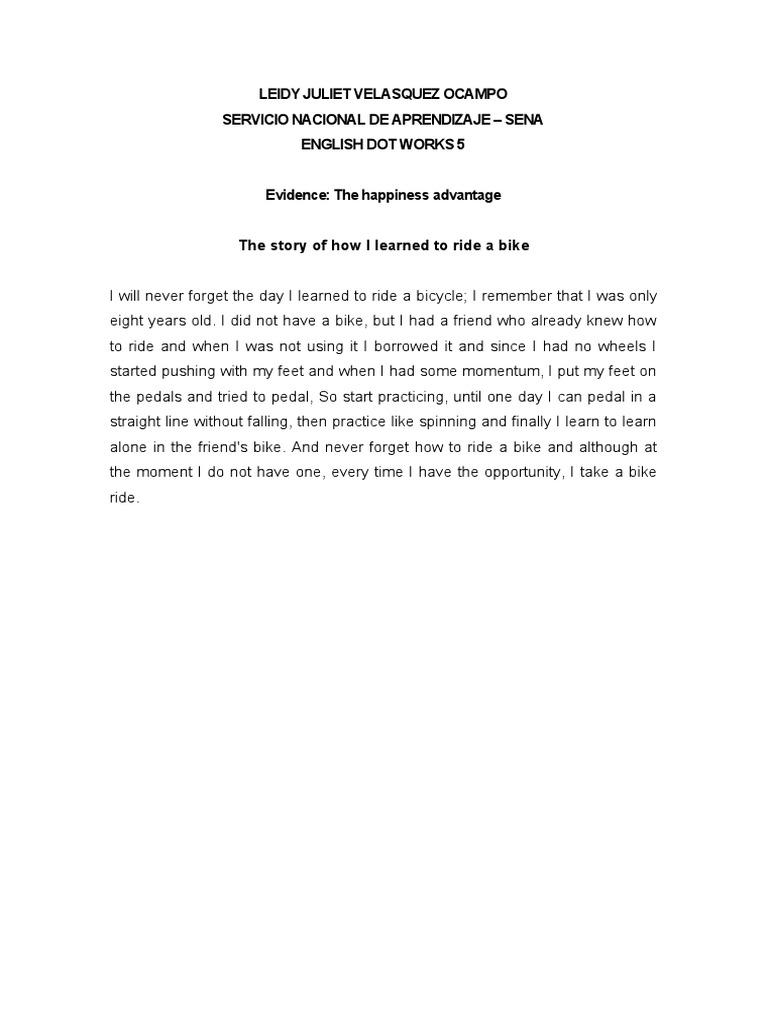 Learning to Ride a Bicycle Story | PDF