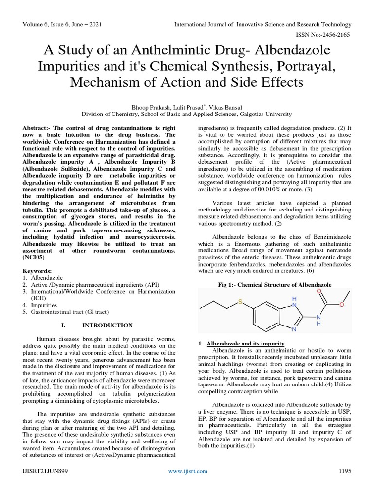 A Study of An Anthelmintic Drug - Albendazole Impurities and It's Chemical Synthesis, Portrayal ...