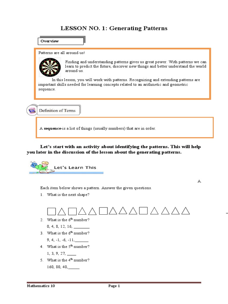 Mathematics-Grade 10 - Quarter 1-Week1 New Revised | PDF | Sequence ...