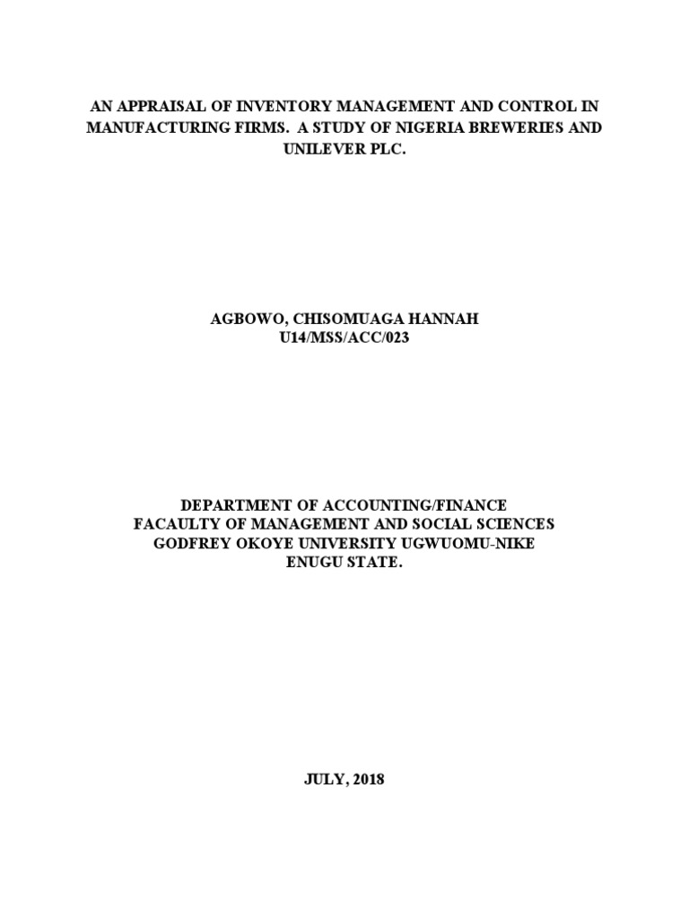 An Appraisal of Inventory Management and Control in Manufacturing Firms ...