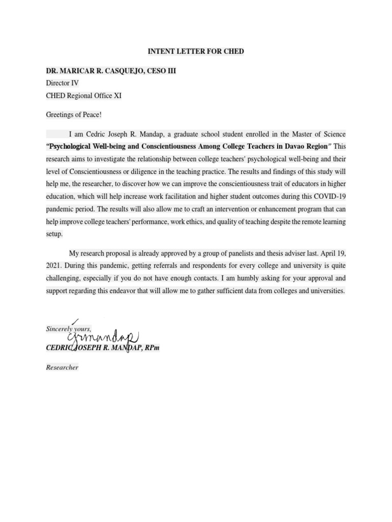 Intent Letters For Respondent and CHED, Consent of Referral | PDF ...