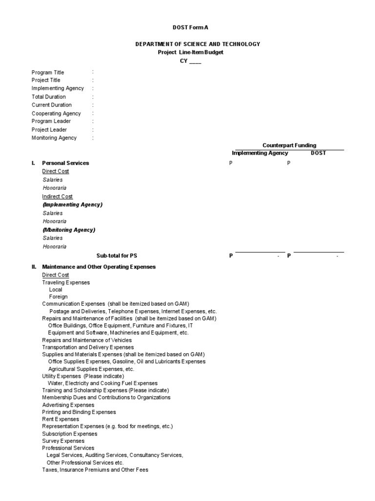 2019 Revised DOST GIA Form A Project-Line-Item-Budget | Download Free ...