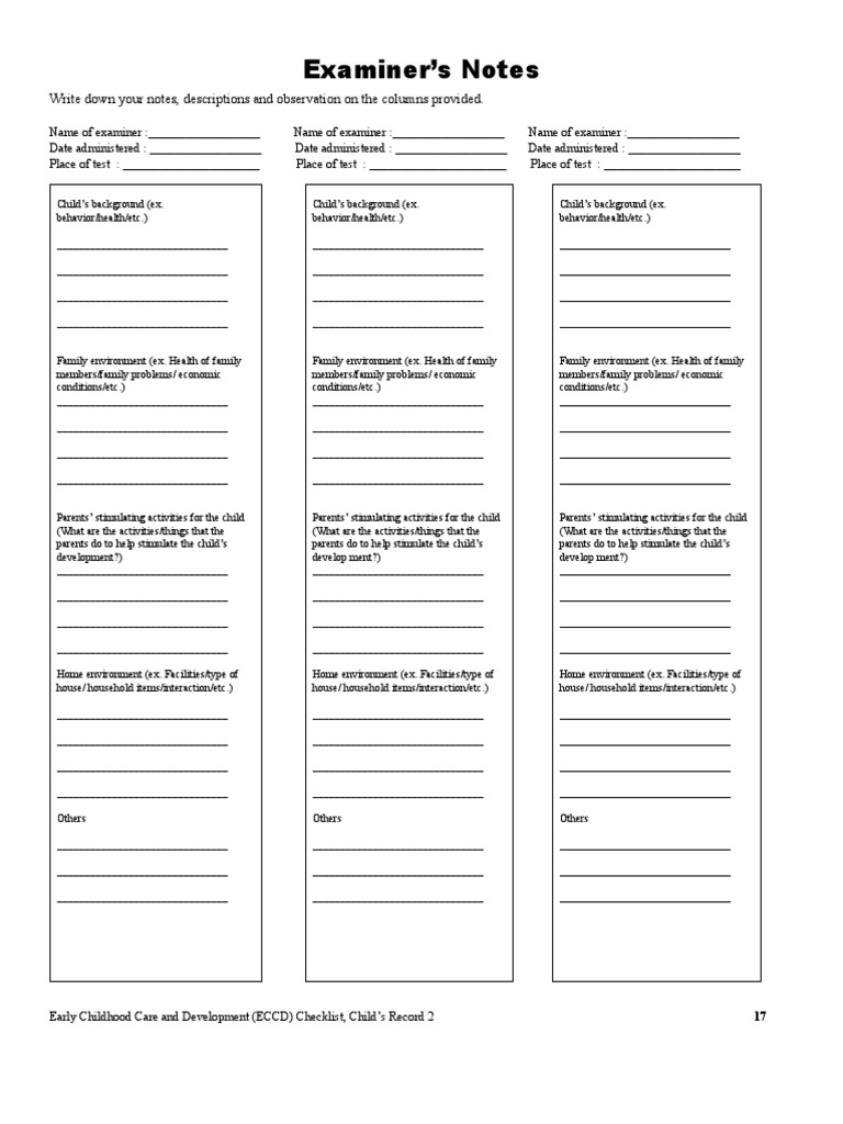 Examiner's Notes: Write Down Your Notes, Descriptions and Observation ...