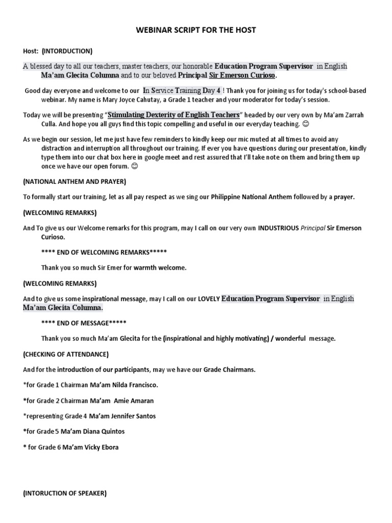 MJ Webinar Script For The Host | PDF